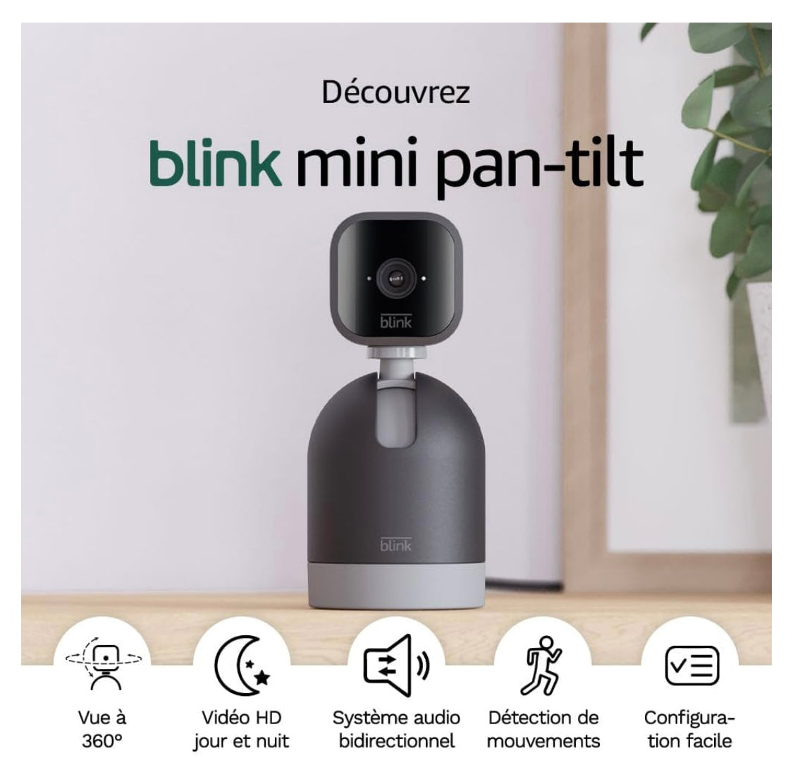 Blink mini Pan-tilt Caméra Wifi de surveillance intérieure avec suppor ...